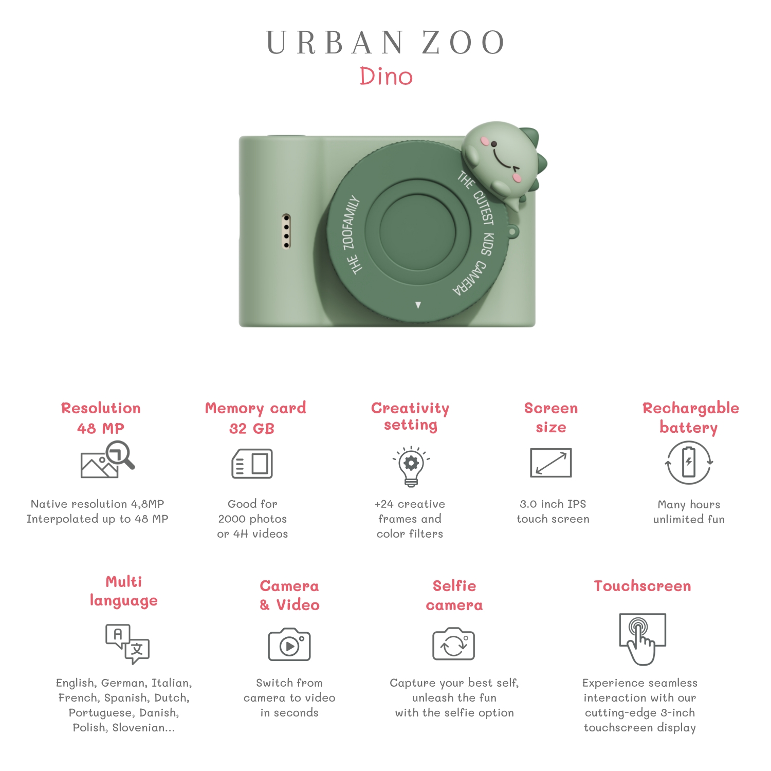 The Zoofamily Digitale kindercamera - Urban Zoo dino green | mimi